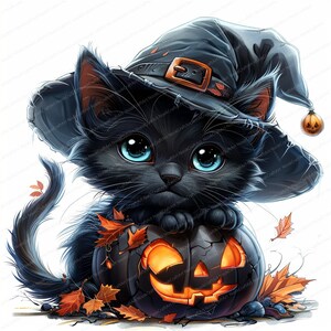 12 Cute Halloween Cat Clipart Bundle | Halloween Kitten Clipart ...