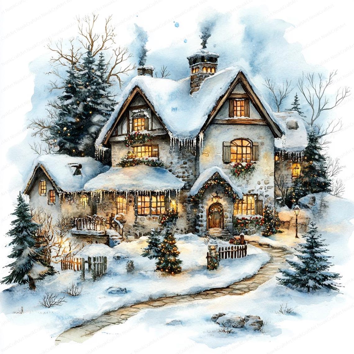16 Christmas House Clipart Set 2 Christmas Card Art Printable ...