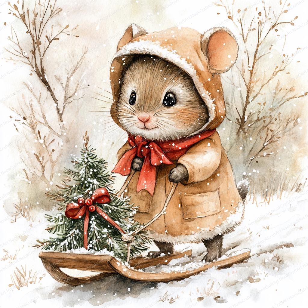 18 Christmas Mouse Clipart | Cute Winter Sledding Art | Printable ...