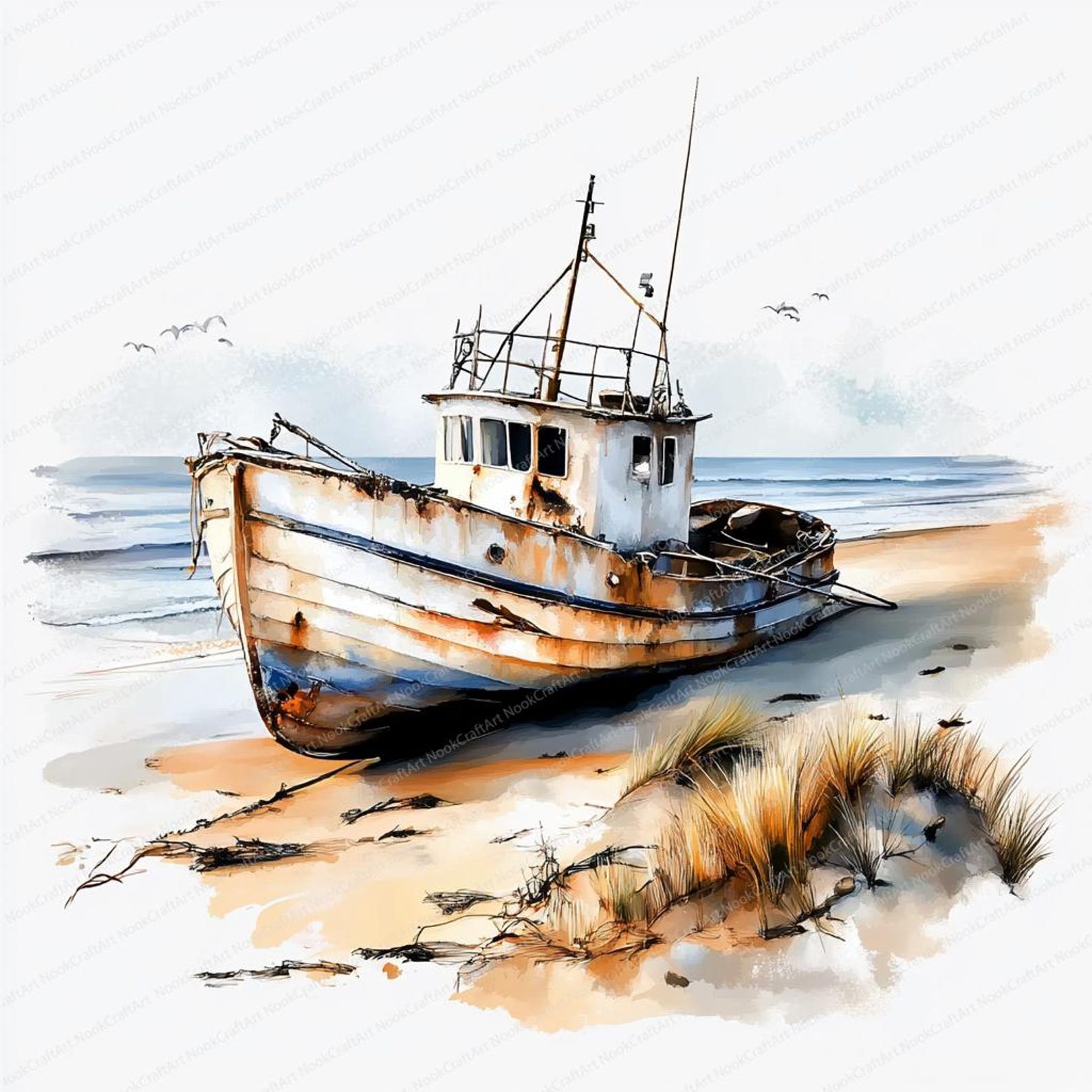 16 Shipwreck on Shore Clipart | Printable Watercolor Clipart | High ...