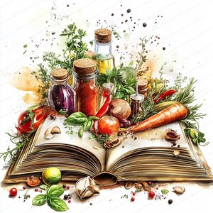 20 Open Book Cooking Herbs Spice Clipart | Printable Watercolor Clipart ...