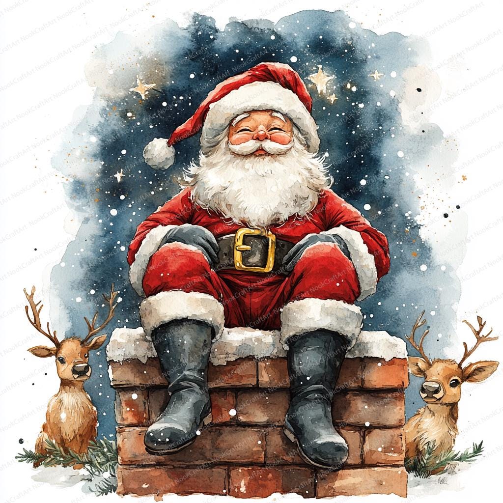 20 Santa Stuck in Chimney Clipart | Christmas Humor Illustration ...