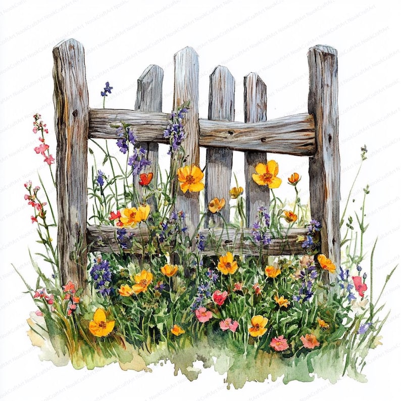 20 Spring Fence Clipart | Watercolor Spring Clipart | High Quality Jpgs ...