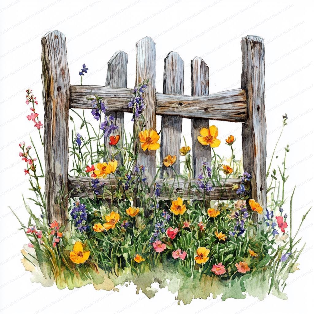 20 Spring Fence Clipart | Watercolor Spring Clipart | High Quality Jpgs ...