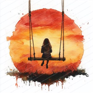20 Sunset Swing Silhouette Clipart | Reflective Solitude Art ...