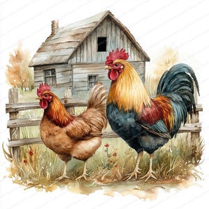 23 Farmyard Rooster and Hen Clipart | Rustic Barnyard Animal ...