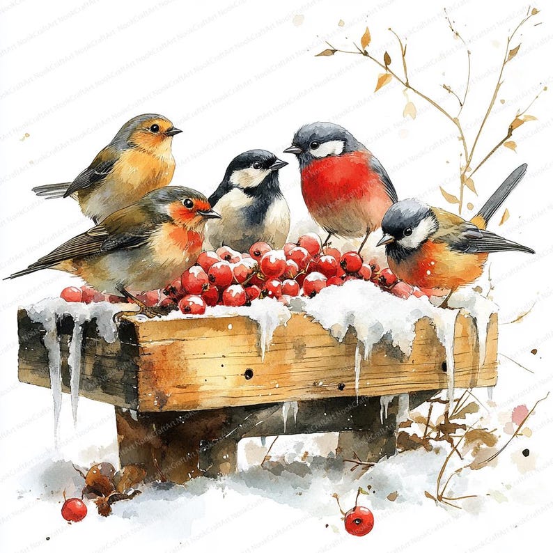 23 Winter Birds at Feeder Clipart | Seasonal Wildlife Illustrations ...