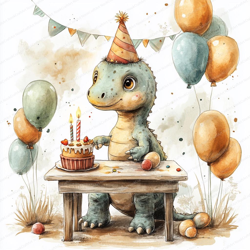 20 Dinosaur Birthday Clipart | Cute Dino With Party Hat | Printable ...