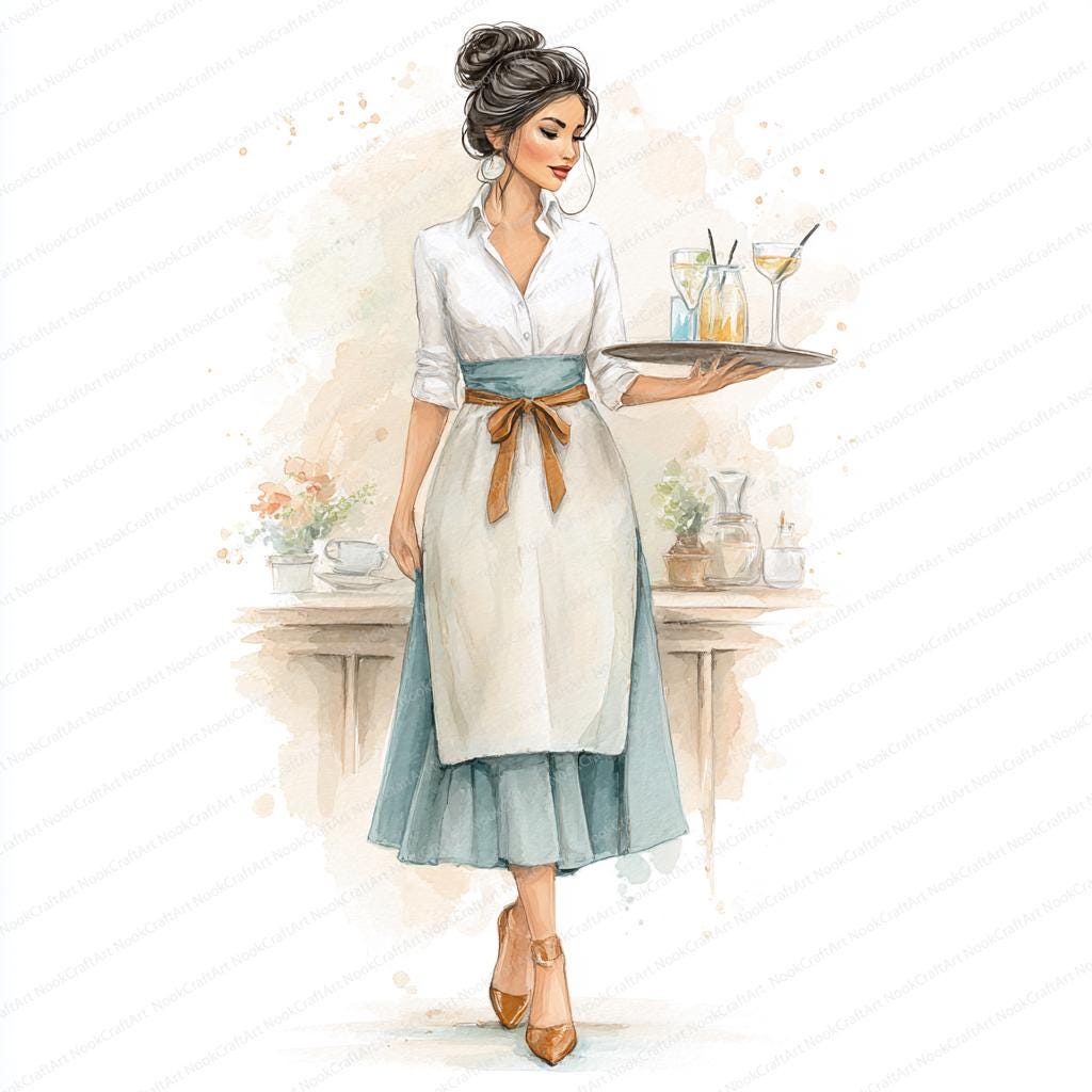 18 Waitress Clipart Set | Restaurant Service Graphics | Printable ...