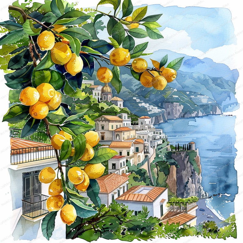 16 Italian Coast Clipart | Amalfi Citrus Coast | Printable Watercolor ...