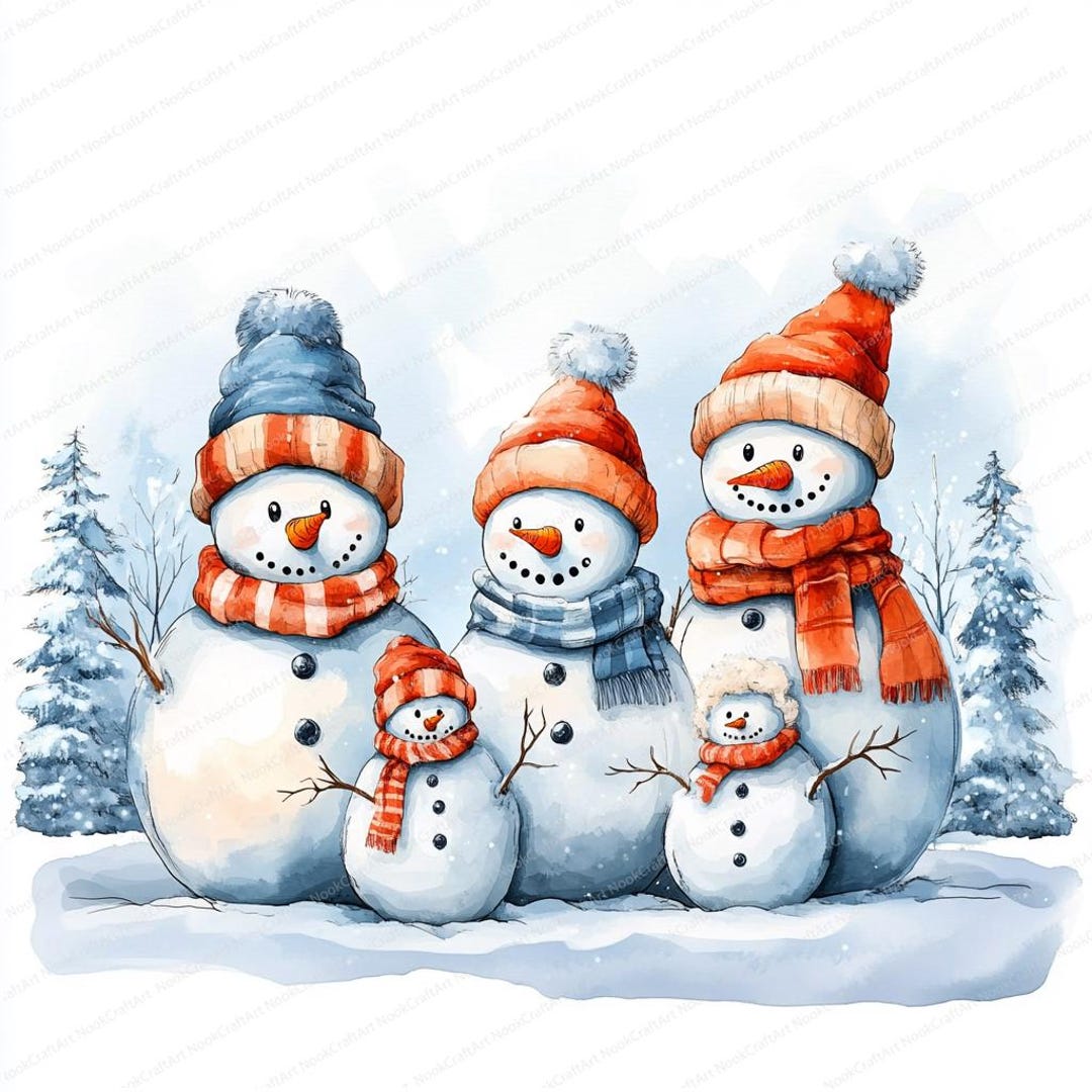 17 Snowman Family Clipart | Christmas Clipart | Printable Watercolor ...