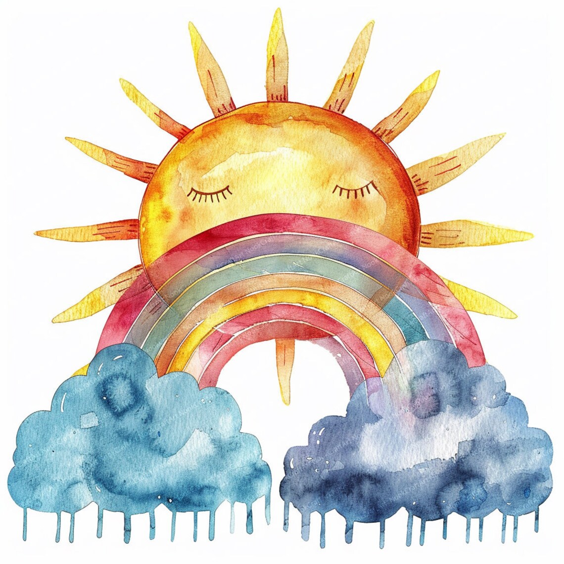 12 Sun and Rainbow Clipart Nursery Rainbow Printable Watercolor Clipart ...