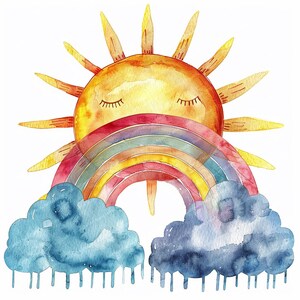 12 Sun and Rainbow Clipart | Nursery Rainbow | Printable Watercolor ...