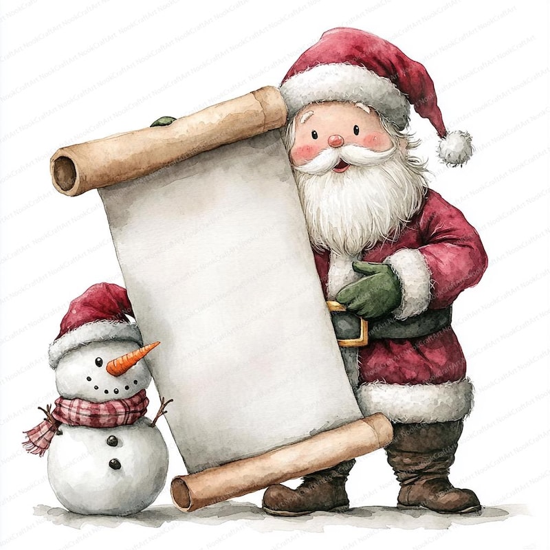 Santa With a Scroll Clipart - Etsy