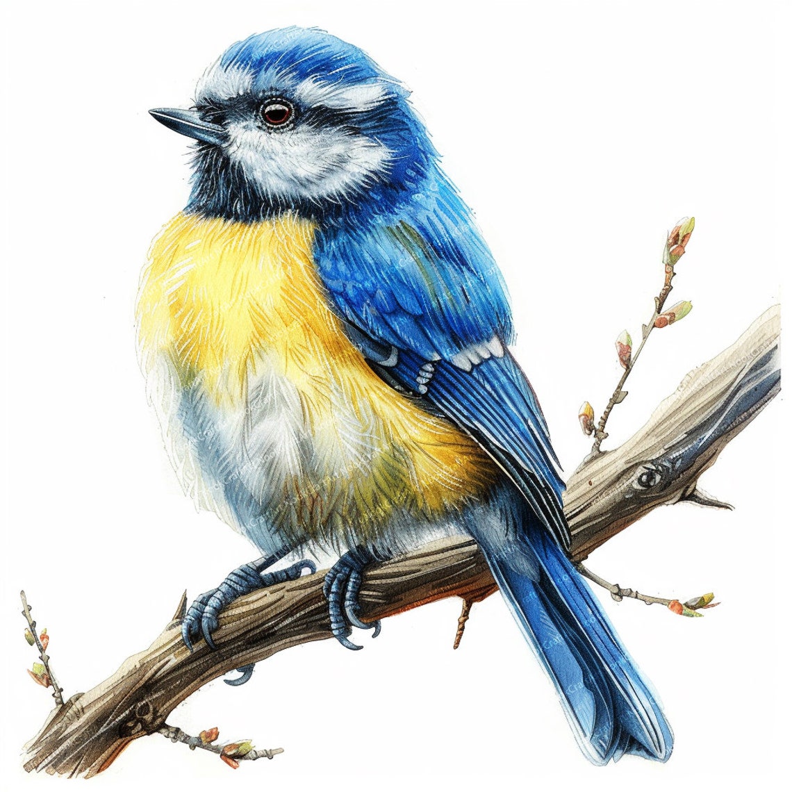 10 Blue Tit Bird Clipart Eurasian Blue Tit Printable Watercolor Clipart ...