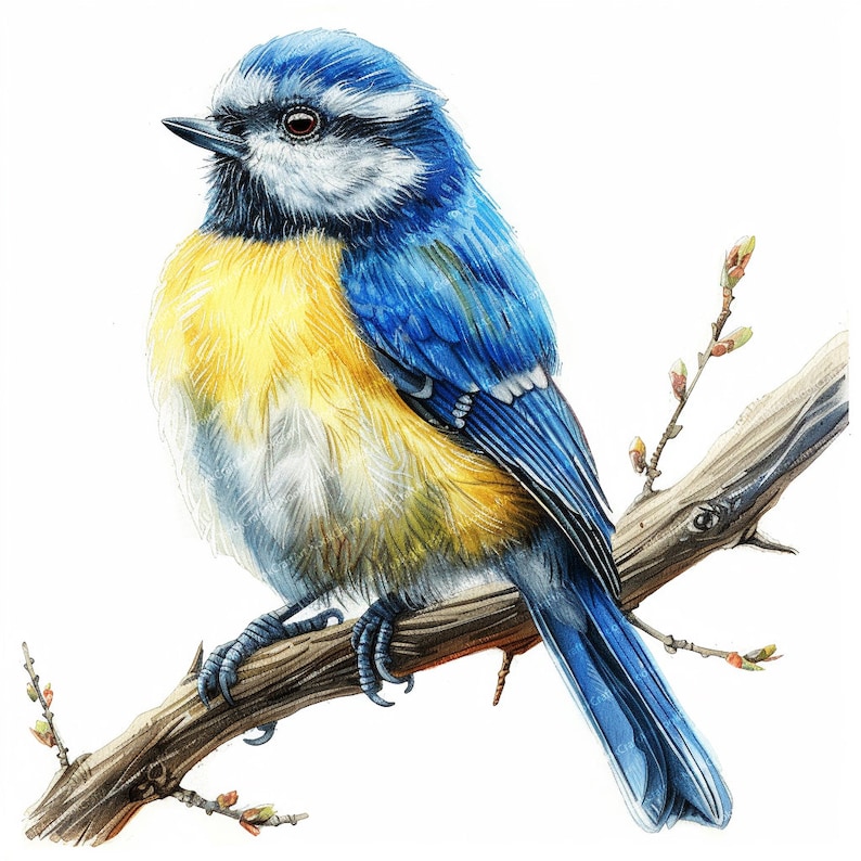 10 Blue Tit Bird Clipart Eurasian Blue Tit Printable Watercolor Clipart ...
