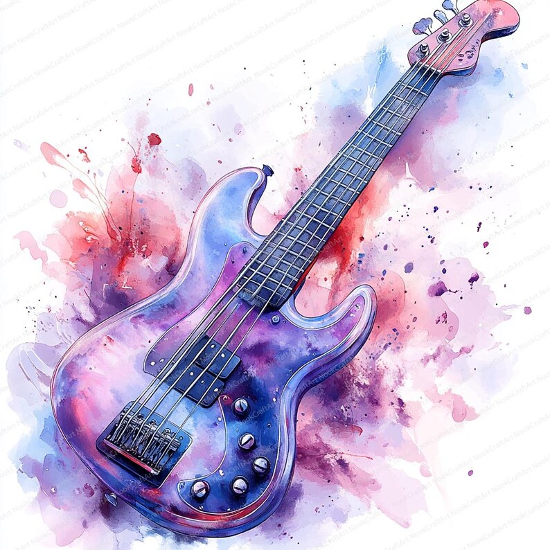 21 Watercolor Bass Guitar Clipart | Purple-pink Artistic Vibes ...