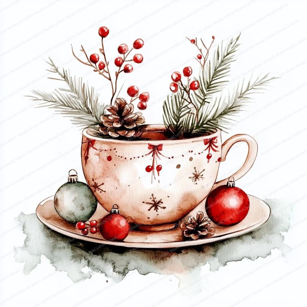 18 Festive Christmas Tea Cups Clipart | Cozy Holiday Tea Cups ...