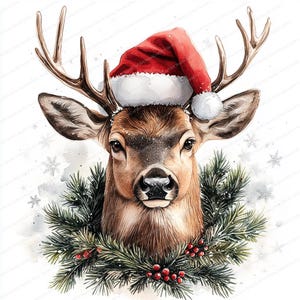 14 Deer With Santa Hat Clipart | Christmas Reindeer Design | Printable ...