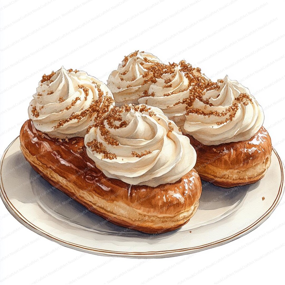 20 Chocolate Eclairs Clipart | Shiny Glazed Desserts Illustration ...