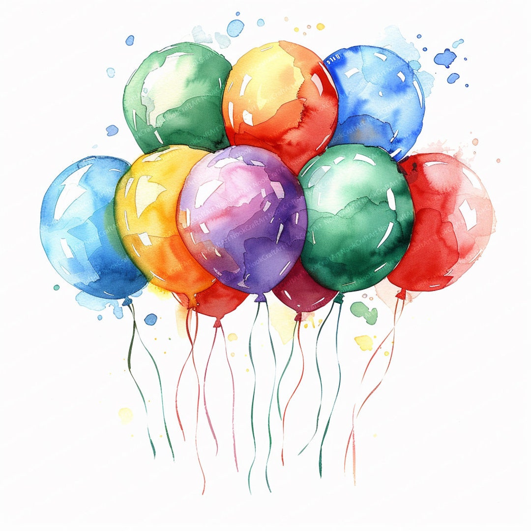12 Balloons Clipart | Coloured Balloons Clipart | Printable Watercolor ...