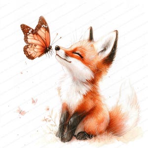 11 Fox and Butterfly Clipart | Adorable Baby Fox | Printable Watercolor ...