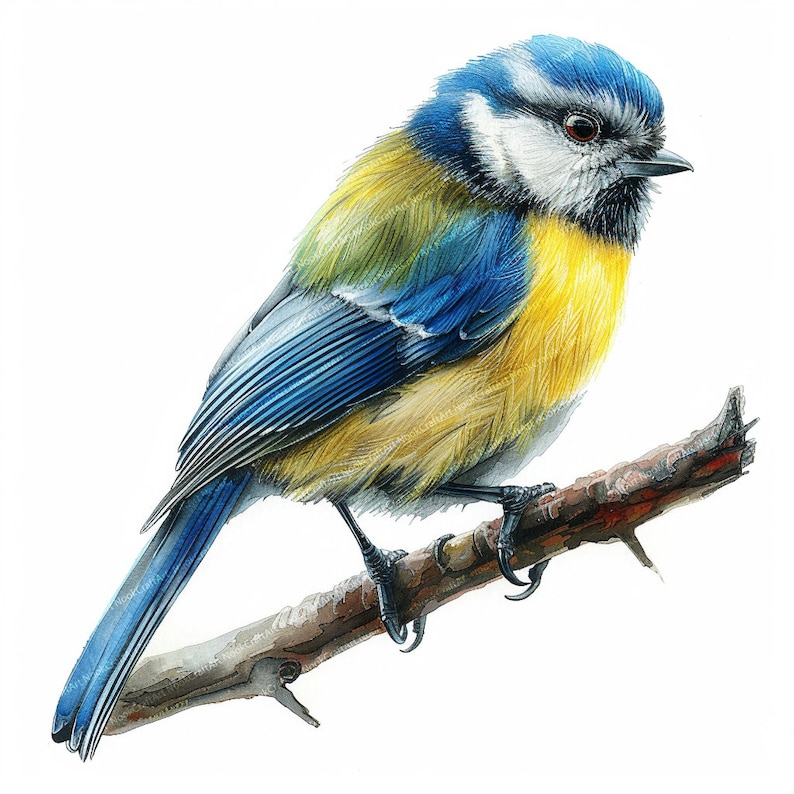 10 Blue Tit Bird Clipart Eurasian Blue Tit Printable Watercolor Clipart ...