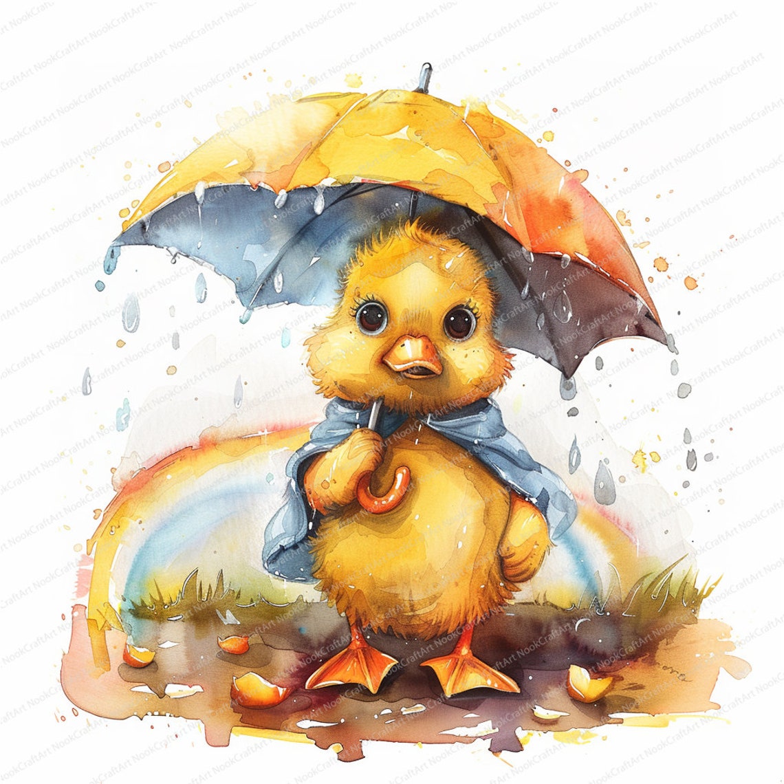 12 Duckling in Rain Clipart Duckling Under the Rainbow Printable ...
