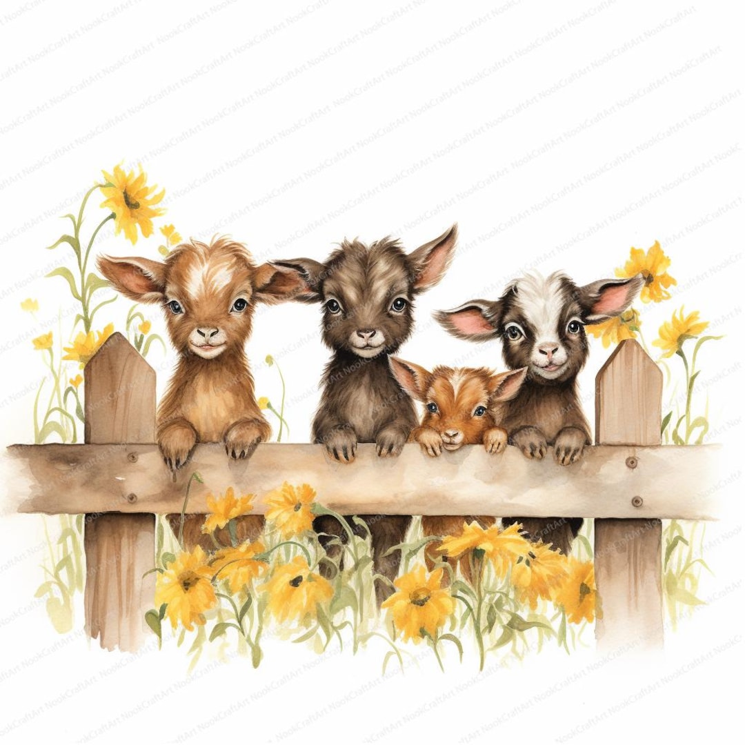 20 Cute Goats on Fence Clipart | Floral Goat Clipart | High Quality ...