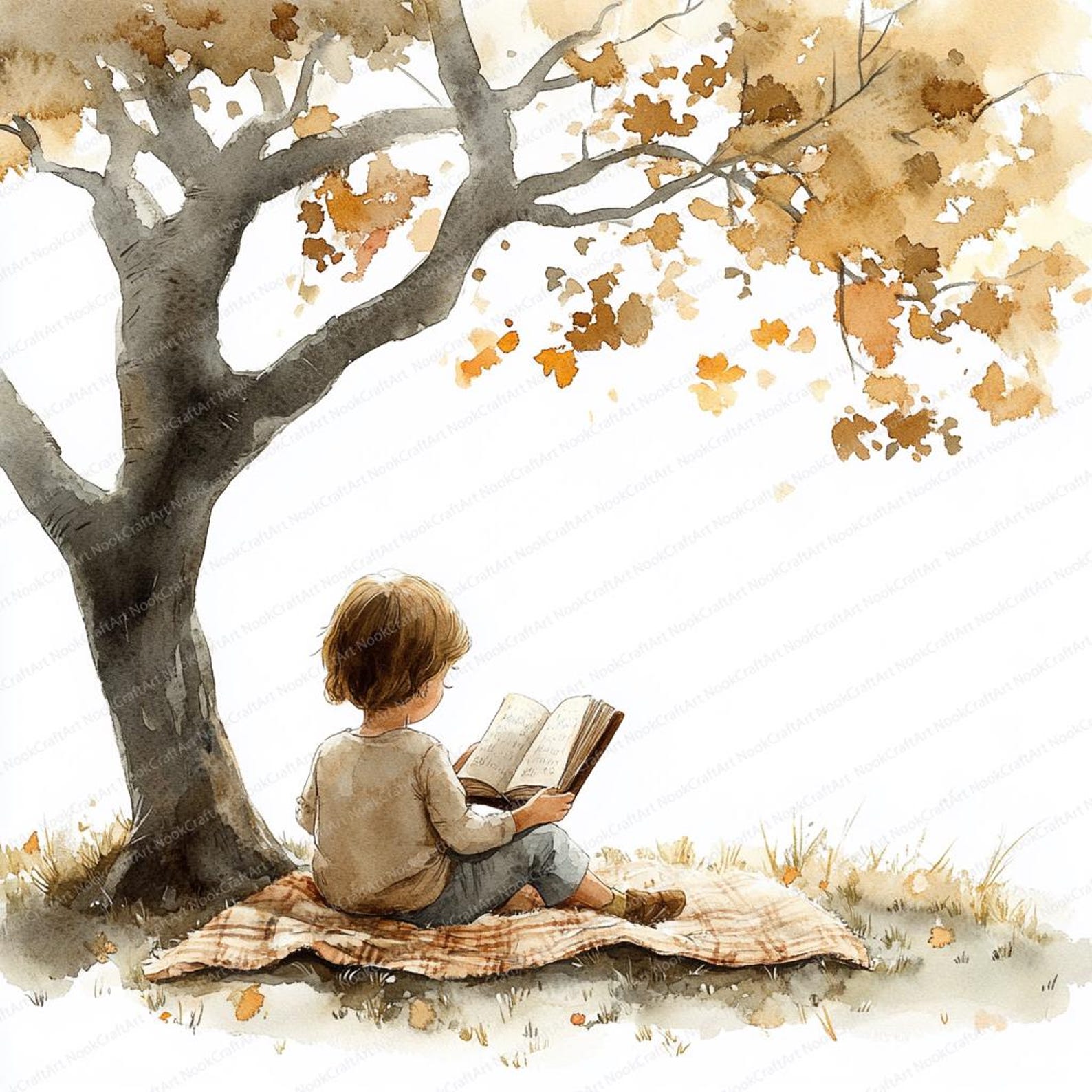 20 Child Reading Book Clipart | Cozy Outdoor Illustration | Printable ...