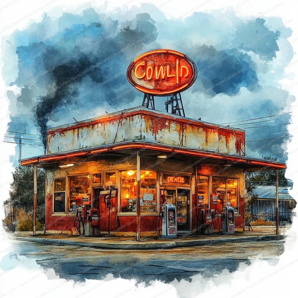 18 Vintage Gas Station Clipart | Retro Fuel Station Graphics ...