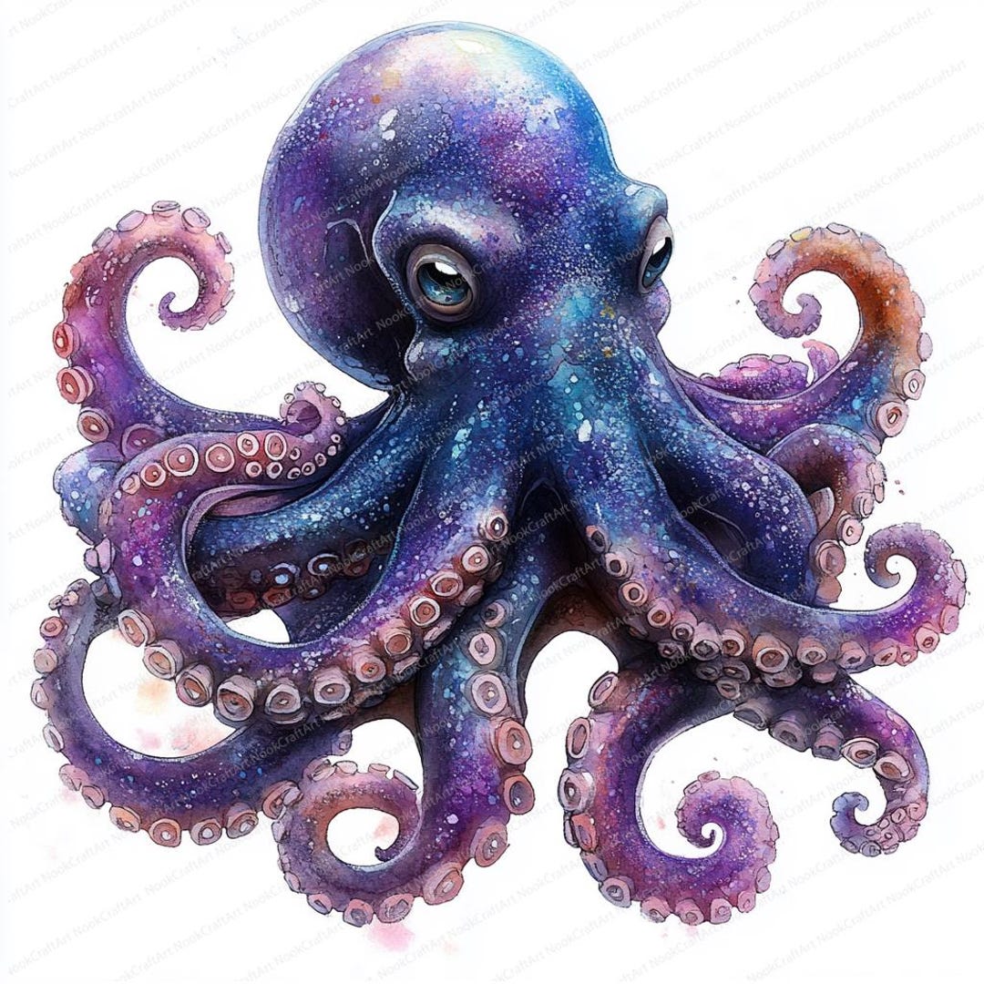 16 Clipart Colorful Octopus | Wall Art Bundle | Printable Watercolor ...