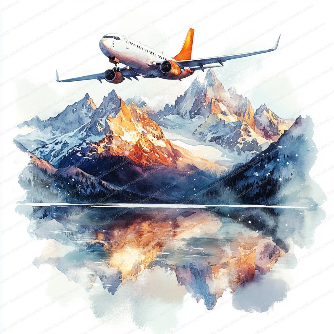 19 Airplane Over Mountains Clipart | Scenic Aerial Journey Illustation ...
