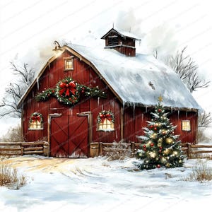 14 Christmas Farm Barn Clipart | Watercolor Christmas Farmhouse ...