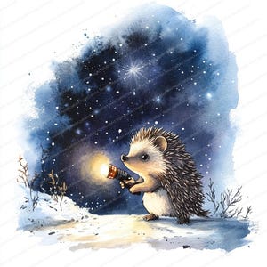 14 Hedgehog With Lantern Clipart | Printable Watercolor Clipart | High ...