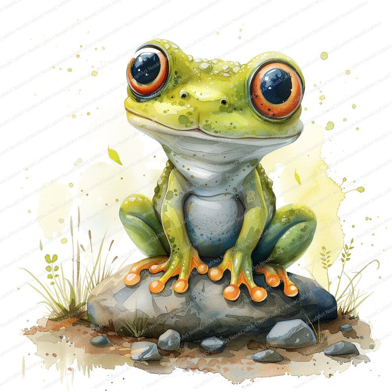 14 Watercolor Frog Clipart Cute Baby Frog Printable Watercolor Clipart ...