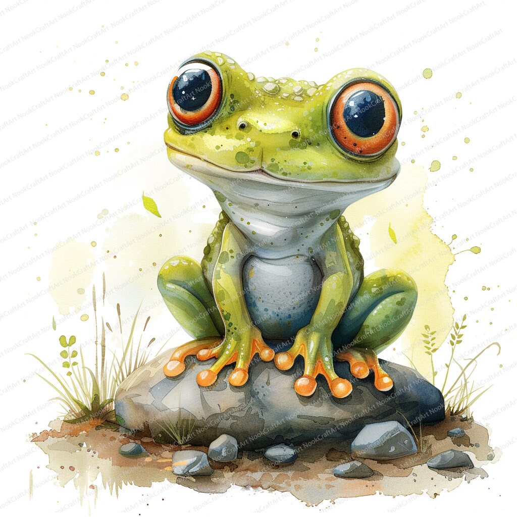 14 Watercolor Frog Clipart Cute Baby Frog Printable Watercolor Clipart ...