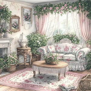 Vintage Shabby Chic Living Room Clip Art | 14 High Quality Jpgs ...