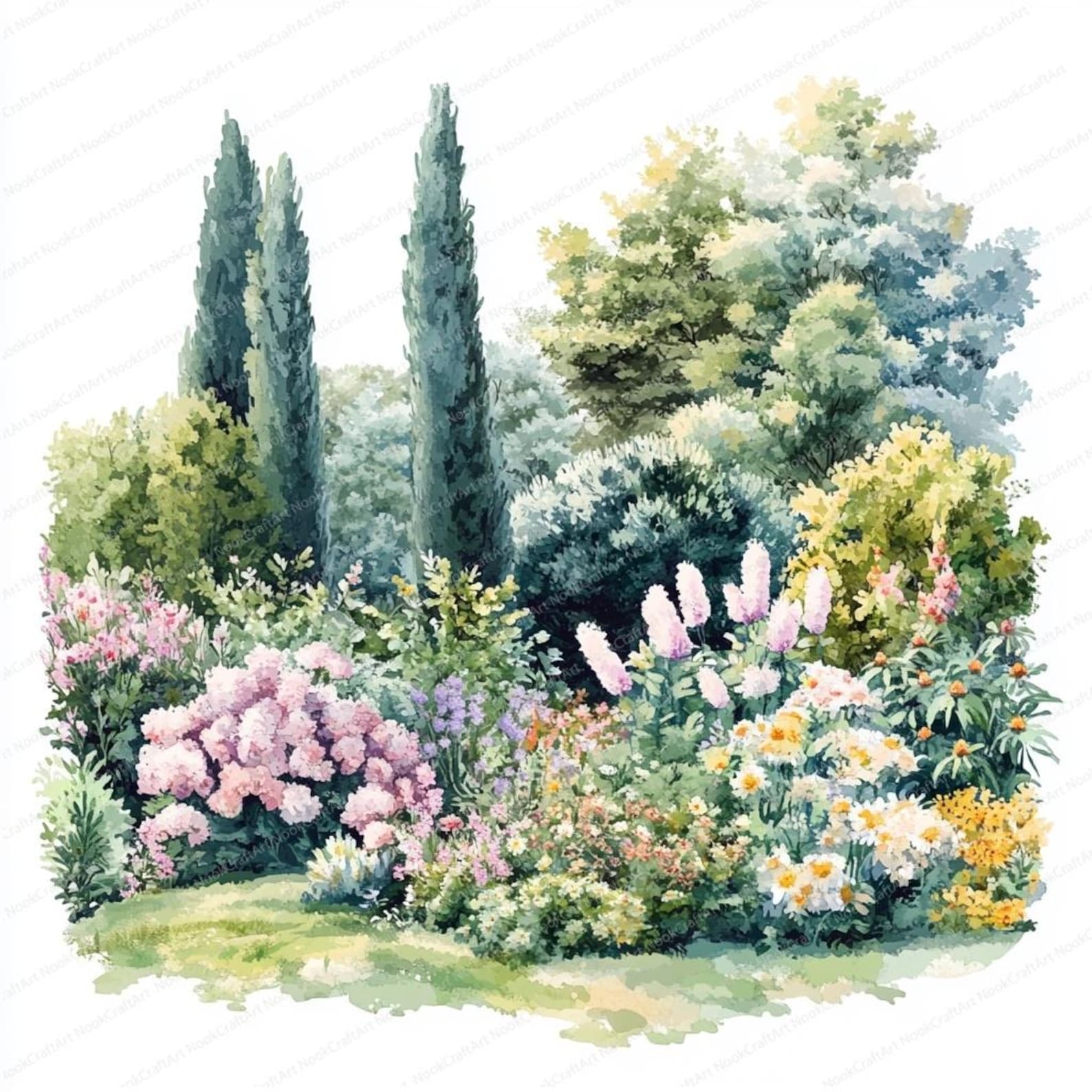 12 Watercolor Garden Clipart | Monet's Garden | Printable Watercolor ...