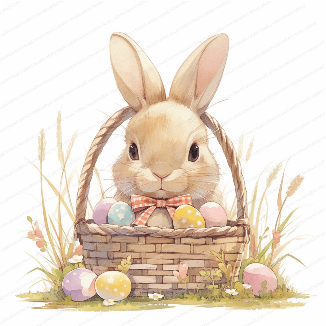 12 Easter Bunny Clipart Set 2 | Easter Basket | Printable Watercolor ...