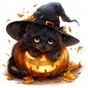 12 Cute Halloween Cat Clipart Bundle | Halloween Kitten Clipart ...