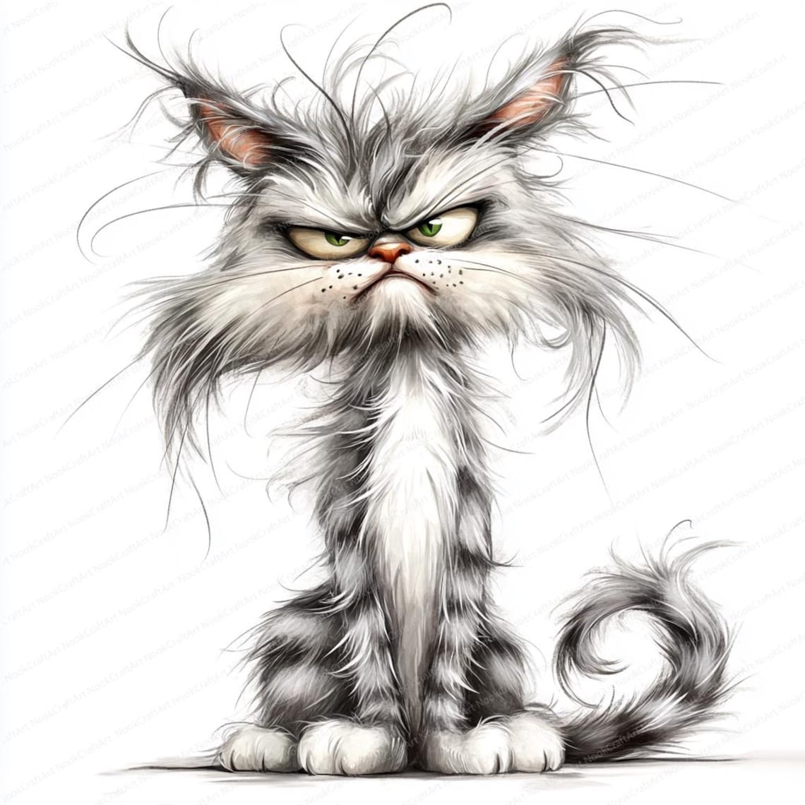 18 Frazzled Cat Clipart | Quirky Cat Clipart | Printable Watercolor ...