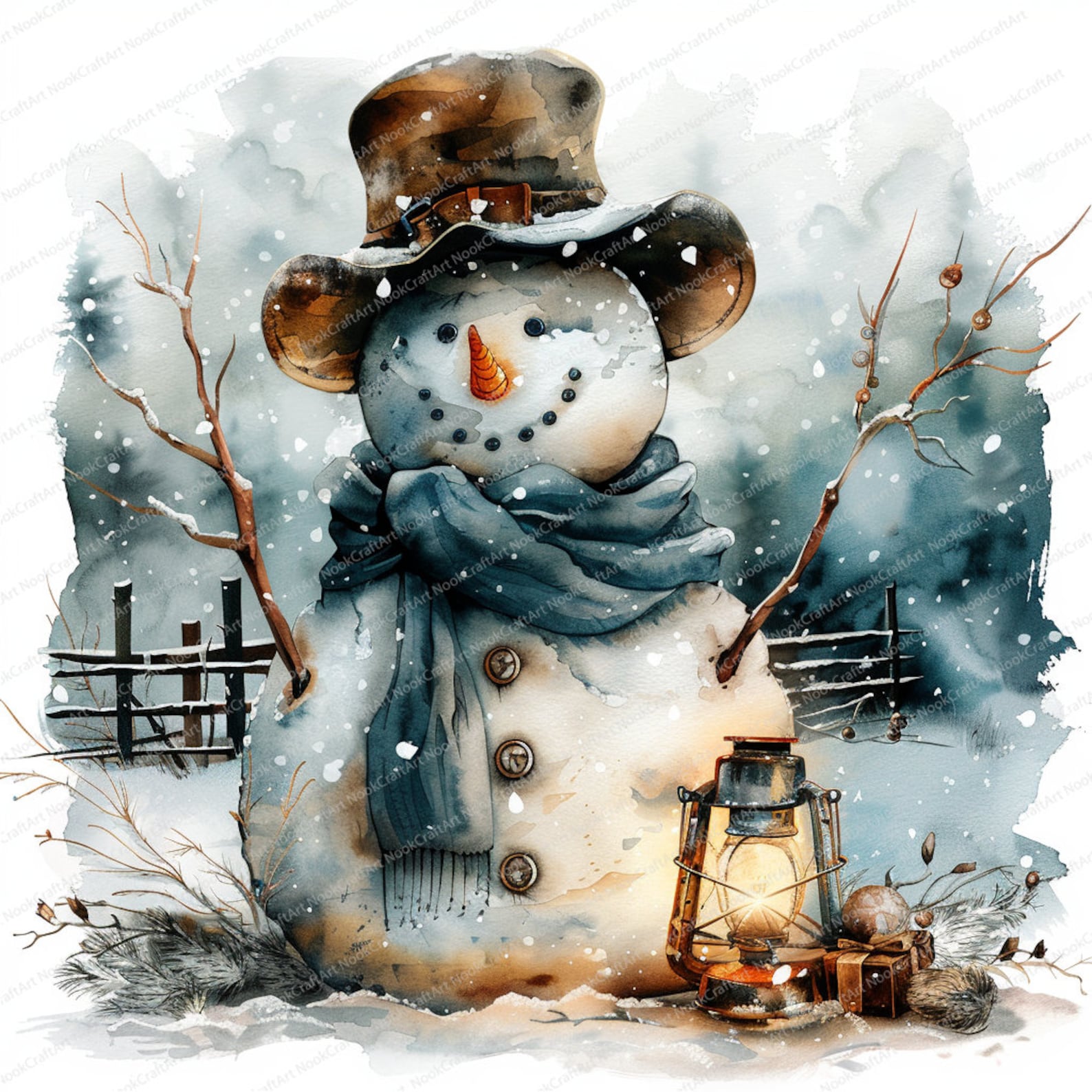 11 Vintage Snowman in Winter Scenery Clipart Cute Snowman High Quality ...
