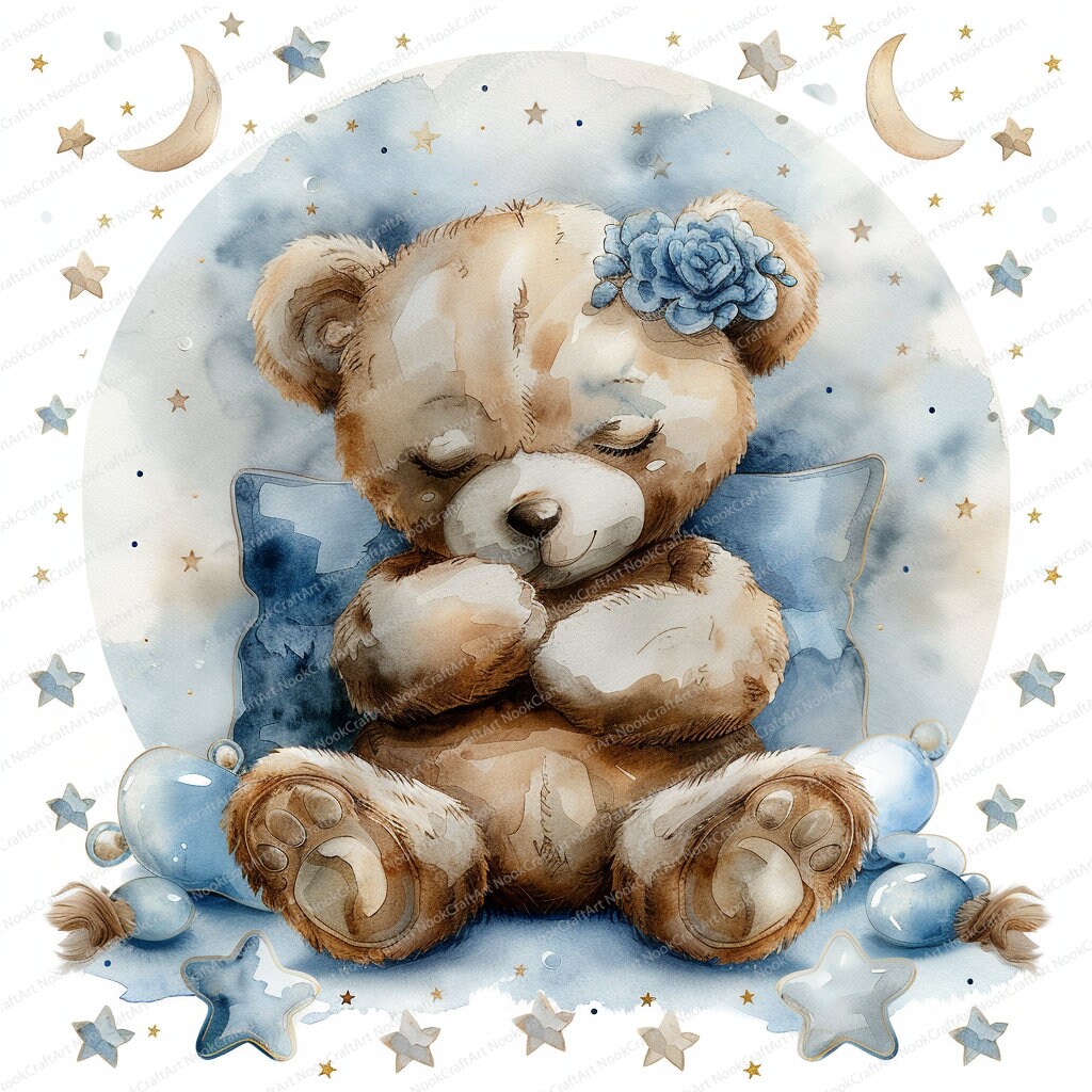 17 Teddy Bear Clipart Sleepy Teddy Bears Printable Watercolor Clipart ...