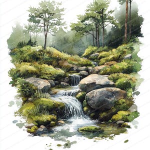 20 Spring Stream Clipart Among Mosses | Nature-inspired Digital ...