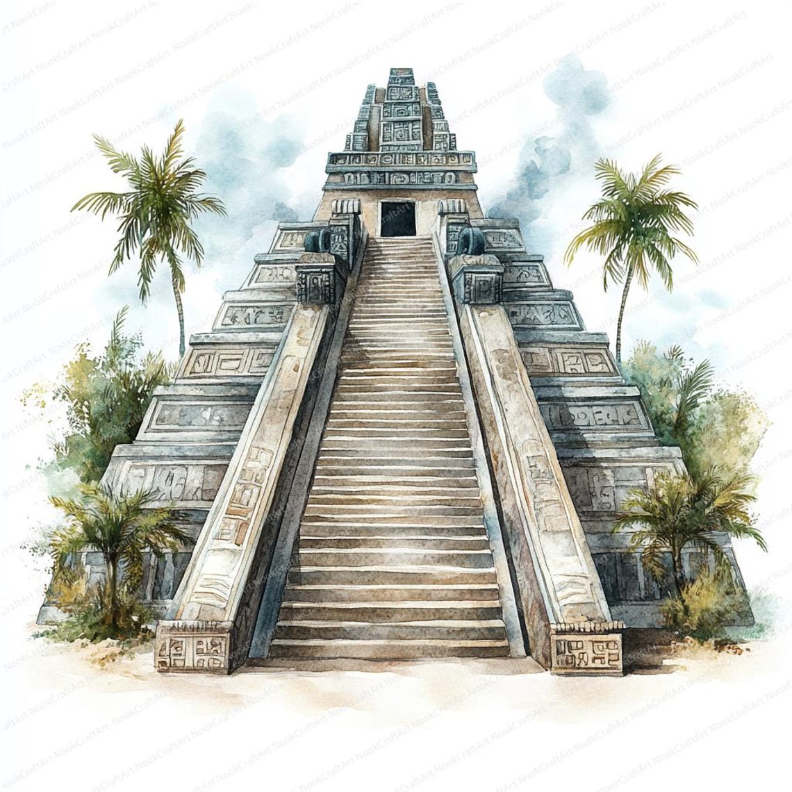 16 Aztec Temple Clipart | Aztec Pyramid | Printable Watercolor Clipart ...