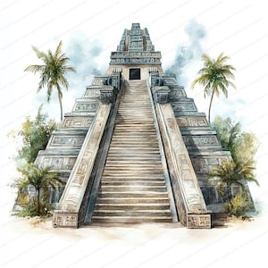 16 Aztec Temple Clipart | Aztec Pyramid | Printable Watercolor Clipart ...