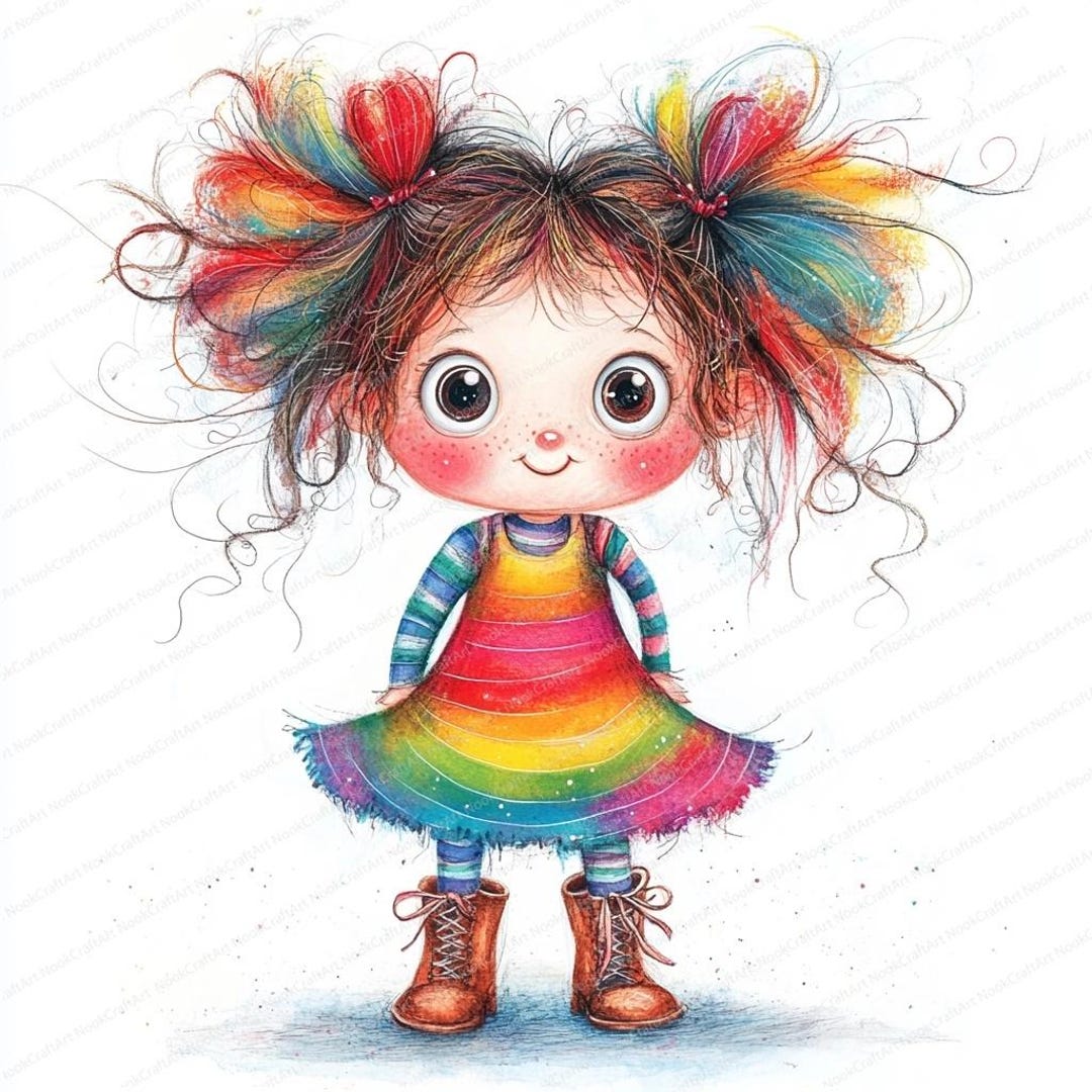 Little Girl With Frazzled Hair Clip Art | 14 High Res Watercolor Jpgs ...