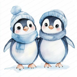 20 Winter Penguin Friends Clipart | Printable Watercolor Clipart | High ...