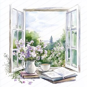 20 Spring Window View Clipart | Watercolor Spring Clipart | High ...